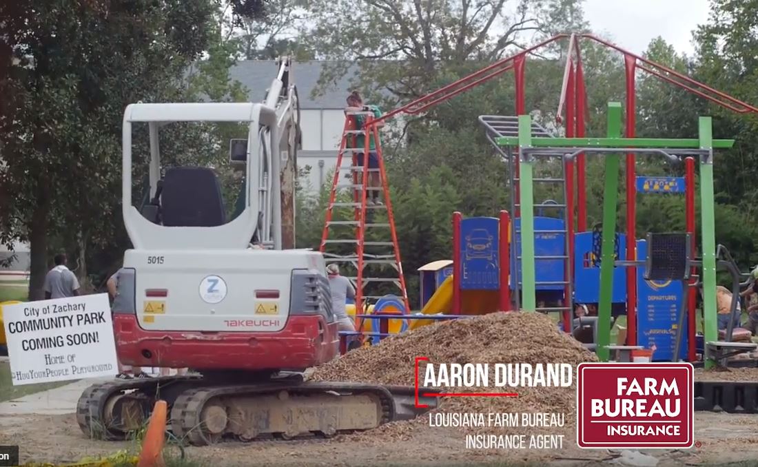 LA Farm Bureau Agent Aaron Durand Builds Zachary Park Playground
